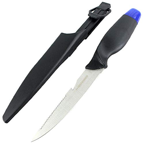 Defender 10.5" Fillet Survival Fixed Blade Hunting Knife For Fishing With Serrated Edge And Sheath