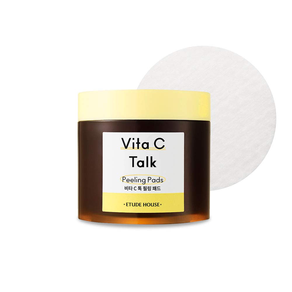 ETUDE Vita C Talk Peeling Pads (60pc) | Dual-Sided Daily Moisturizing Pads with Lemon Extract and Vitamin-C | Korean Skin Care
