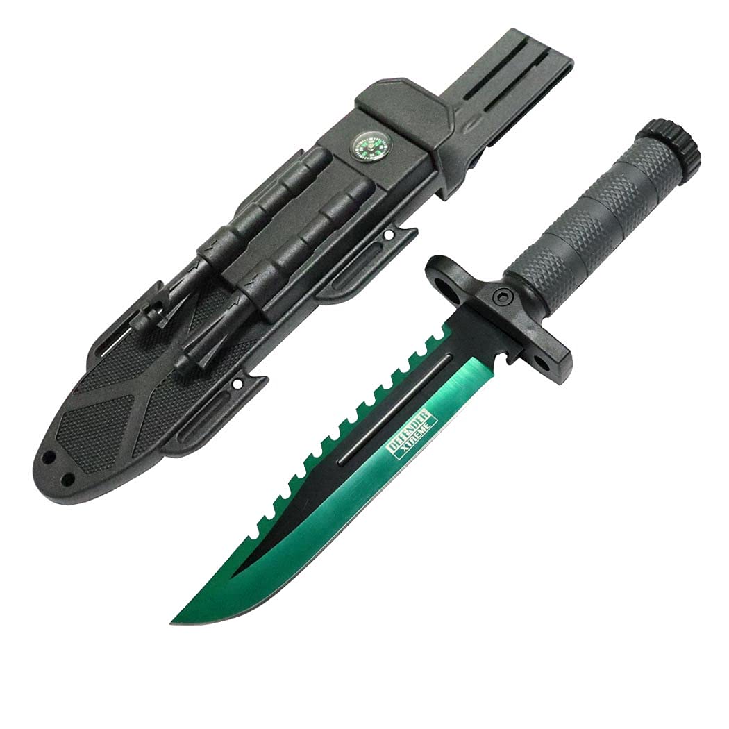 DEFENDER XTREME 13" Survival Knife w/Sheath Fire Starter Blade Sharpener Whistle