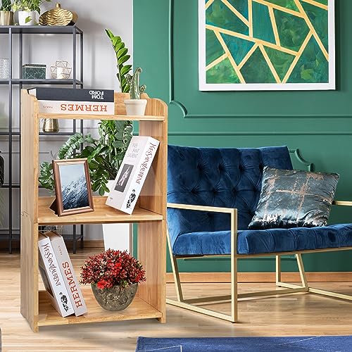 YCICI Bookshelf, 3 Tier Wooden Bookcase, Freestanding Display Storage Shelves Open Bookcase for Bedroom, Living Room and Office (Natural, 3 Tier)