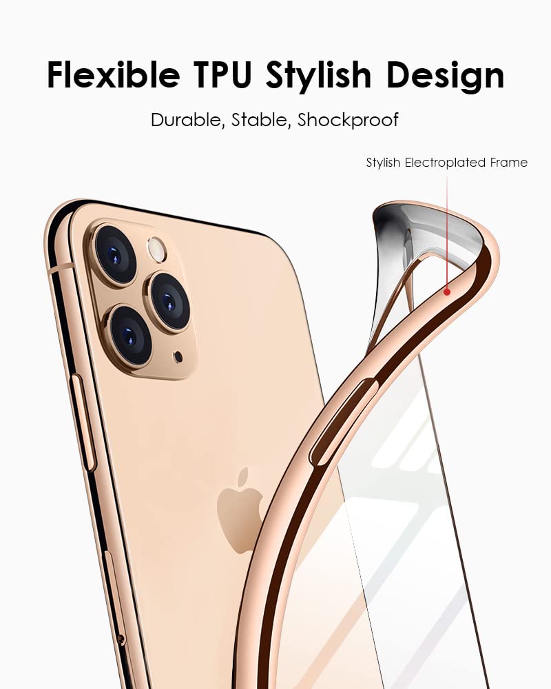 DTTO Compatible with iPhone 11 Pro Case, Slim Fit Clear Soft TPU Cover Case with Metal Luster Edge for 2019 iPhone 5.8 Inch-Gold