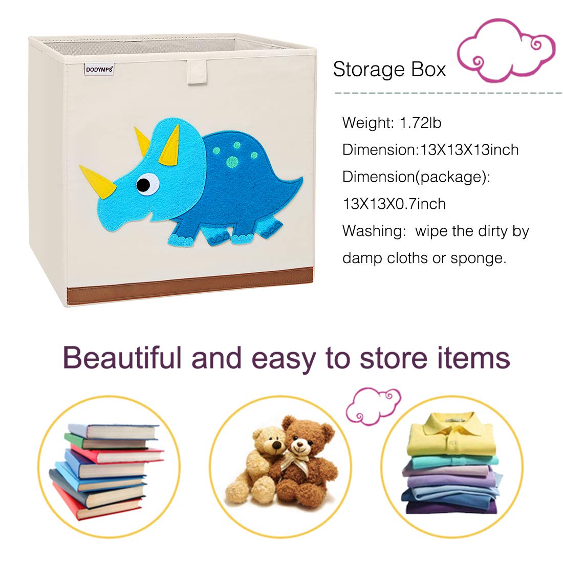 DODYMPS Foldable Animal Toy Storage Bins/Cube/Box/Chest/Organizer for Kids & Nursery, 13 inch (Cute Triceratops)