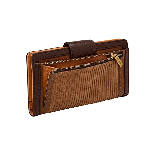 Fossil Women's Logan Suede Leather RFID Blocking Tab Clutch Wallet, Camel Corduroy Suede (Model: SL8246249)