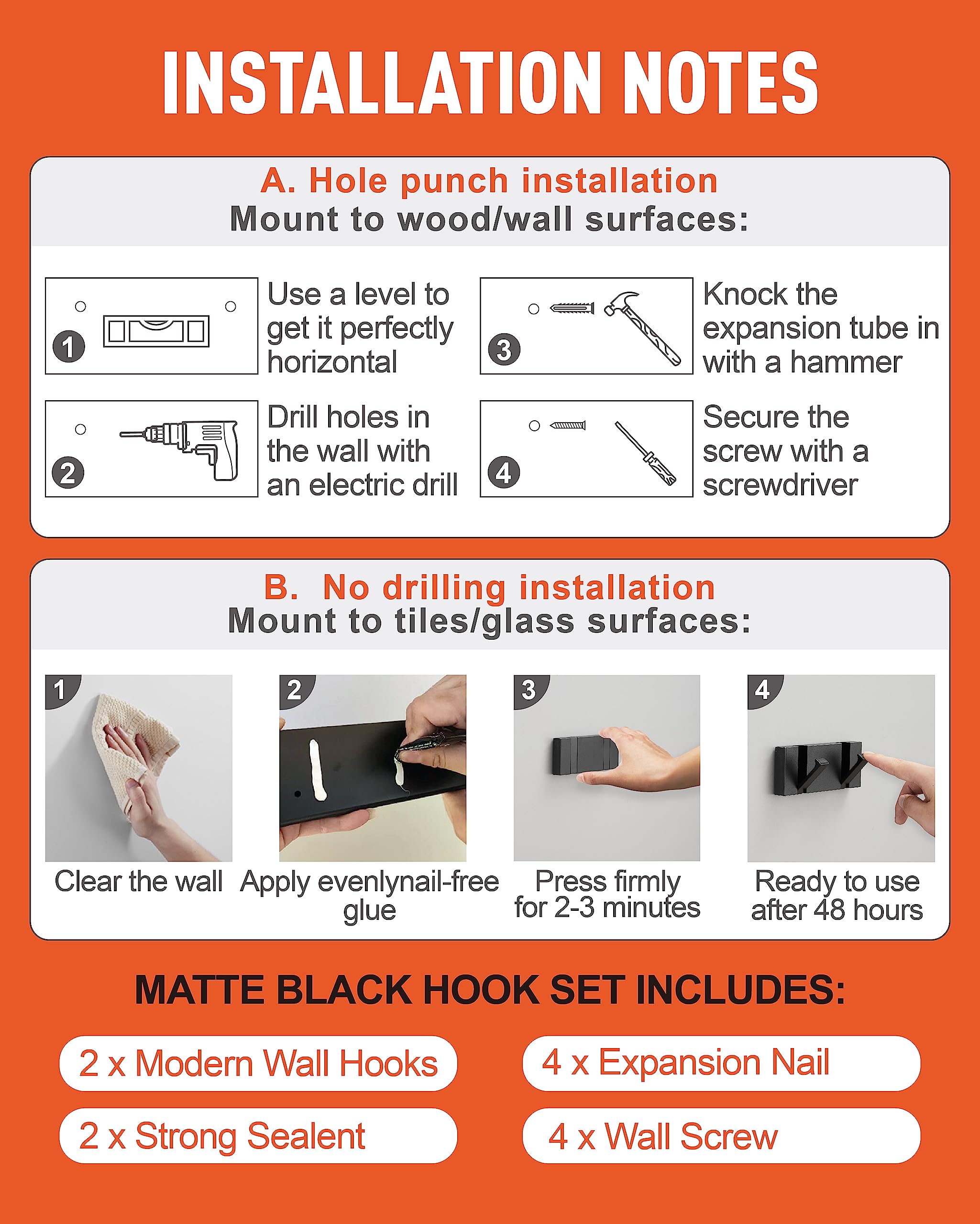 SPIEASSE 2 Pack,Modern Waterproof Black Wall Hooks,Foldable Towel Hooks for Bathrooms, Coat Hooks Wall Mounted - Ideal for Bathroom, Kitchen, Balcony