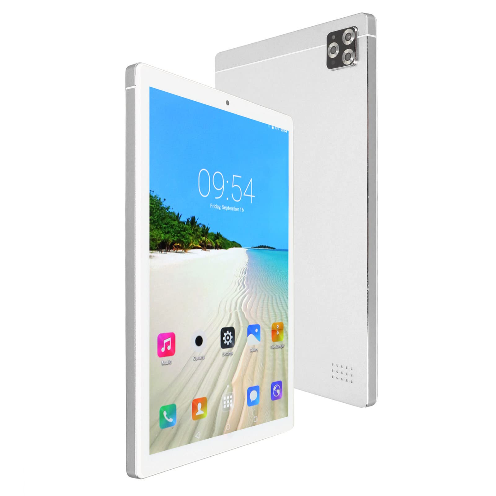 Fydun 10.1 Inch Tablet, 1080x1920 IPS Display 10 Core Silver 4GB 64GB CPU 8000mAh 13MP Camera HD for Work Study 100‑240V US Plug