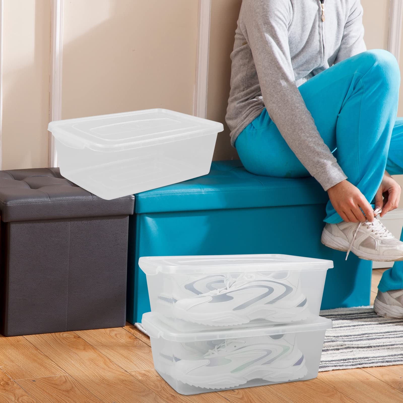 Kekow 4-Pack Plastic Clear Storage Bins with Lids, Plastic Latch Storage Boxes, 14 L