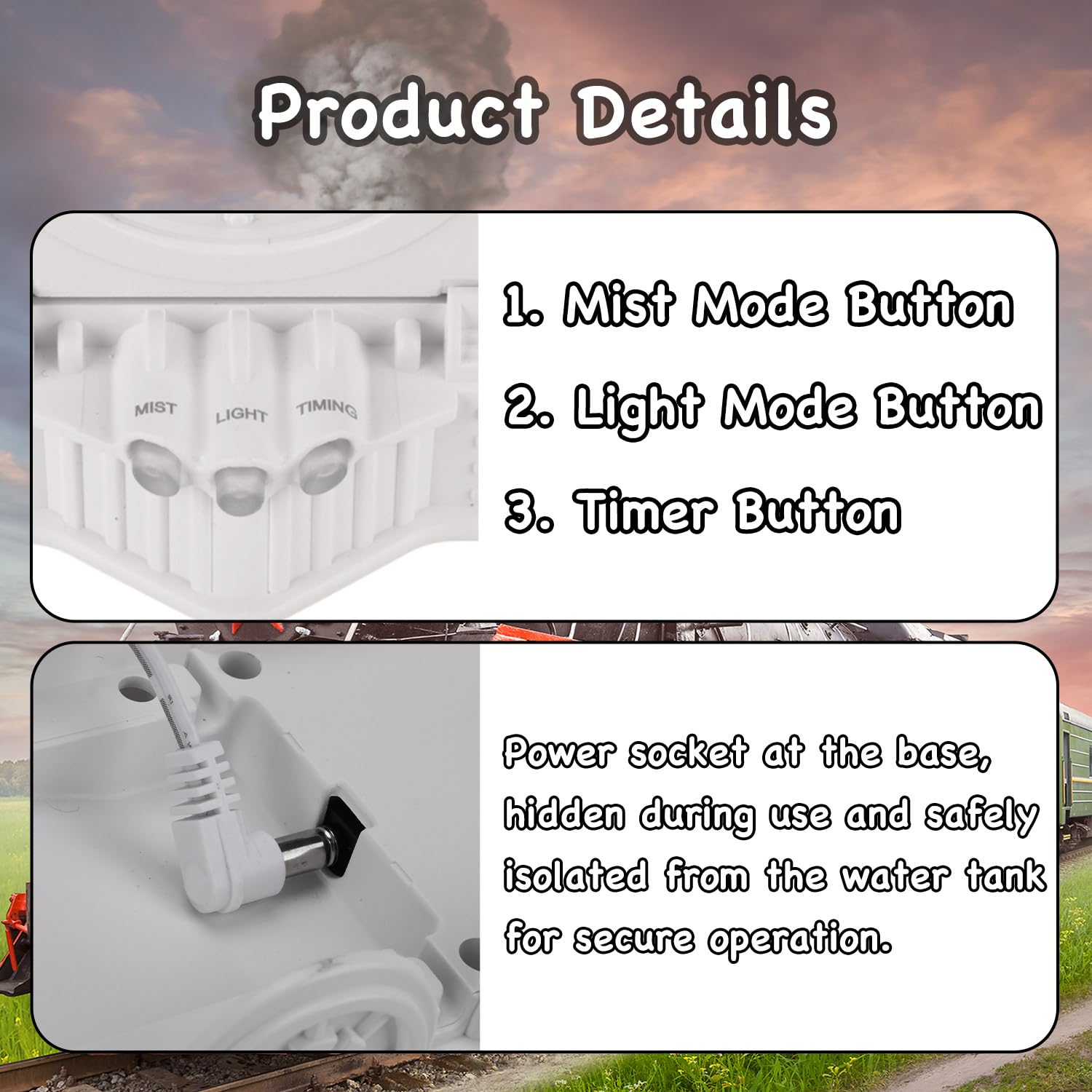 Hdcaravan Train Humidifier Essential Oil Diffuser, Quiet Locomotive Humidificador Magico 300ml Cool Mist Aroma Diffusers for Home Bedroom Office