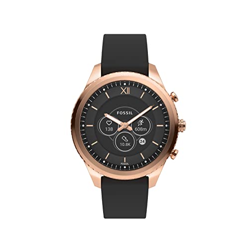 Fossil Women's Stella Gen 6 Hybrid 40mm Stainless Steel and Silicone Smart Watch, Color: Rose Gold/Black (Model: FTW7064)