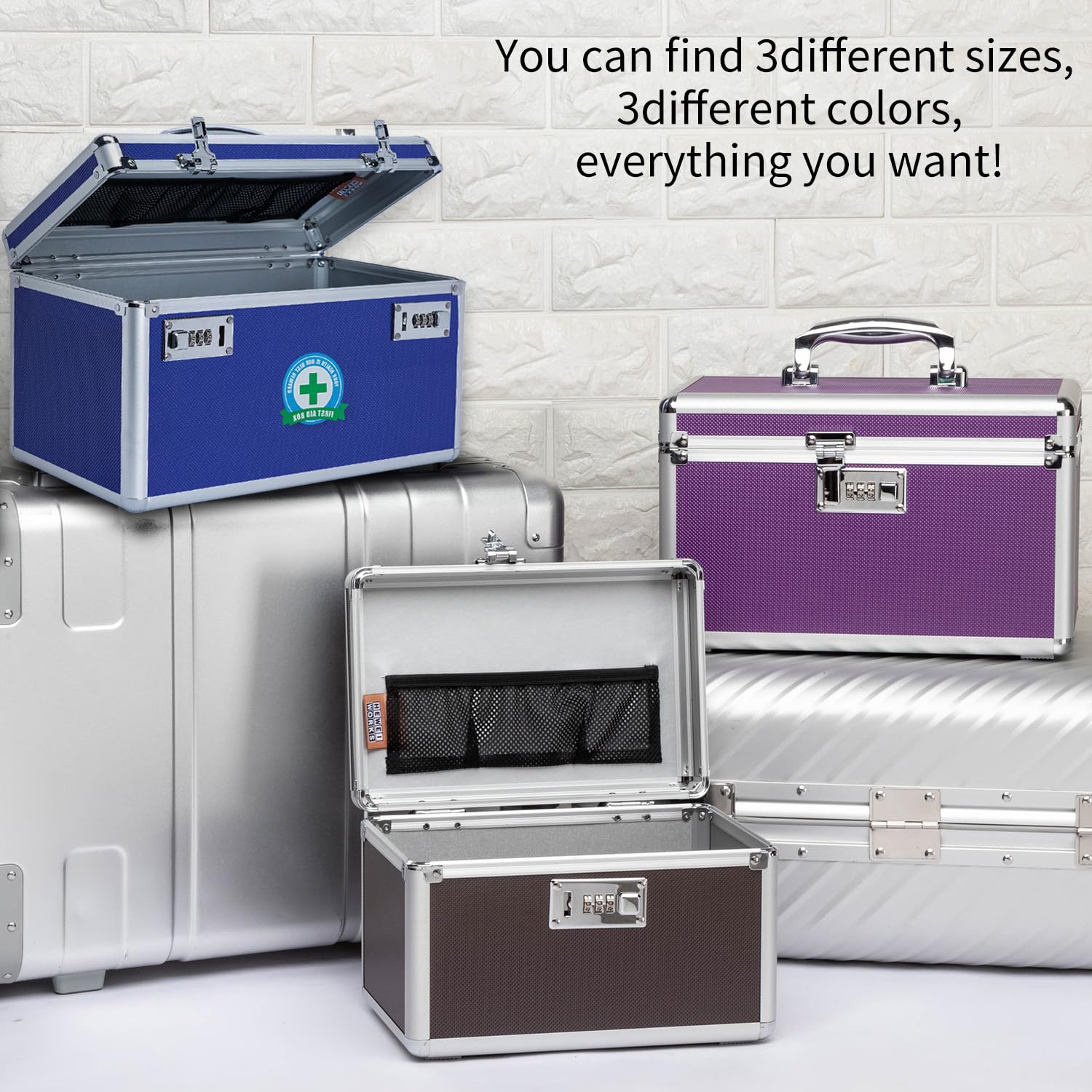 HEWEI WORKS Locking Box with Portable Storage Case, 14.2''x 7.2''x 8.2'',Childproof Medication Lock Organizer, Lockbox for Documents,Medicine & Valuables (Purple/Large)