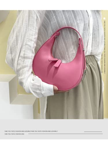HDHTB Crescent Hobo Bag for Women Y2k Underarm Purse Top Handle Dumpling Handbag with Zipper (pink)