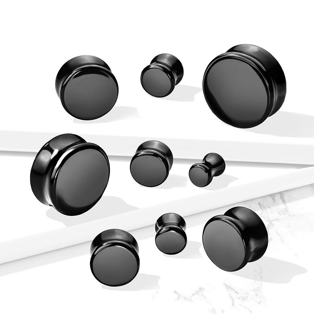 Ear gauges solid black obsidian ear plugs soscene double saddle 8mm 0 gauge
