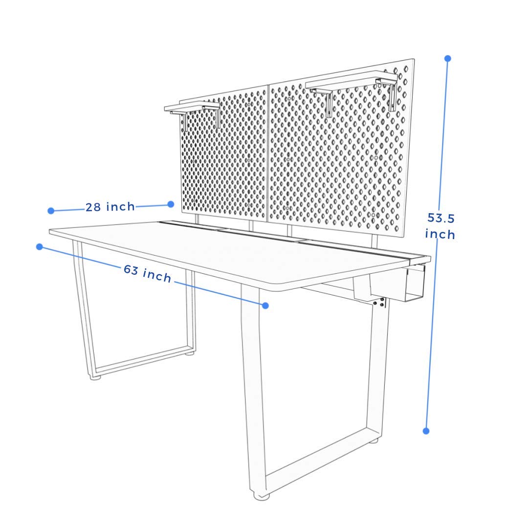 DEZCTOP Bifrost 63W x 28D Gaming PC Computer Desk with Shelves, Large Workstation for Gamers or Home Office with Pegboard, Built-in Cable Management, Stainless Steel Frame (Black)