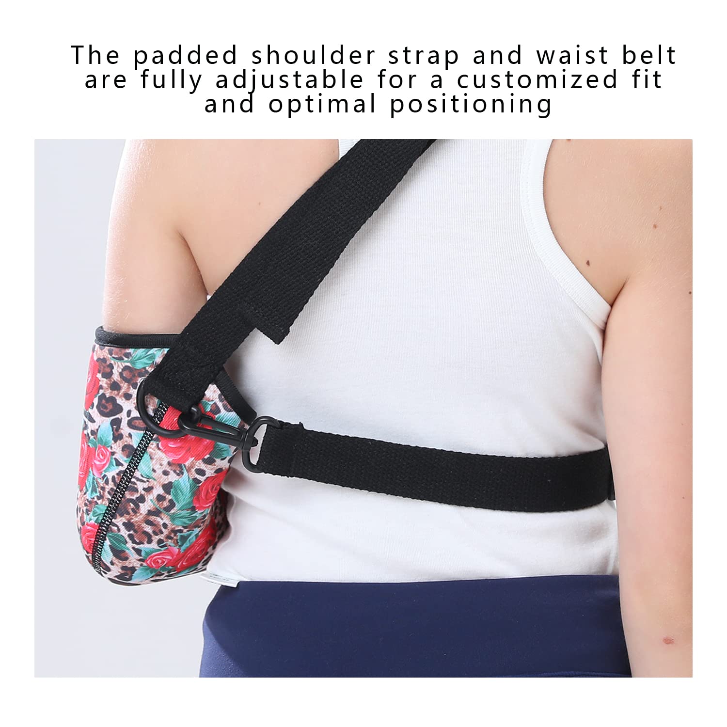 Fotgok Foam Arm Sling Shoulder Sling with Waist Strap Elbow Brace Support Shoulder Immobilizer for Shoulder Injury for Kids, for Broken, Dislocated, Fracture, Red Rose Leopard, Large
