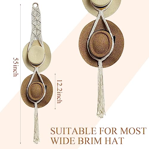 LINXIU Macrame Hat Hangers Boho Hat Rack for Wall Decorative Bohemian Women Cowboy Hats Holder Organizer for Wide Brim Fedoras Caps(2 Hats Style)