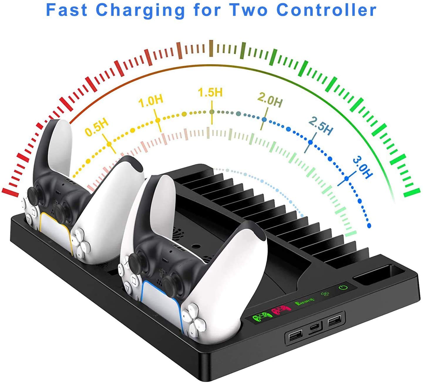 DeHasion Mulfunction PS5 Cooling Stand with Ps5 Controller Charger Docks/Vertical Cooler System/Headset Holder/15-Slot Disc Stoarge for PS5 DE and UHD Edition