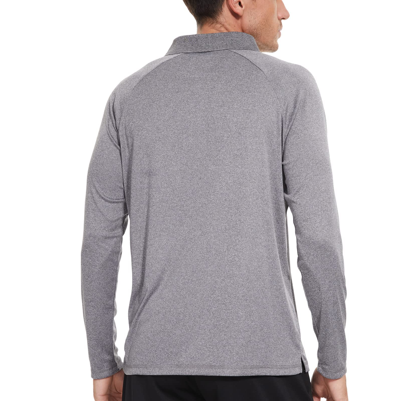 HDLMDFNN Men’s Polo Shirt Long Sleeve Lightweight Quick-Dry Breathable UPF 50+ Sun Protection Tees (Dark Grey XL)