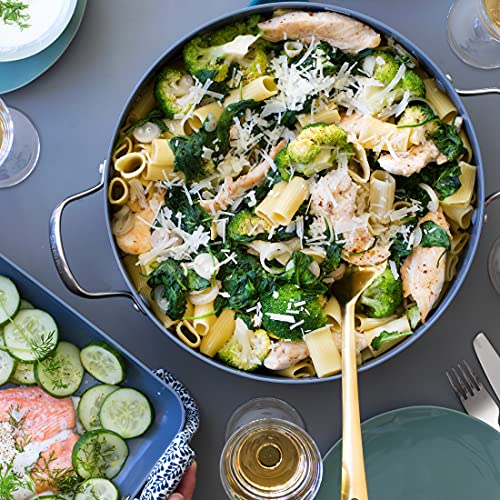 GreenPan Valencia Pro Hard Anodized Healthy Ceramic Nonstick 3.8 Quart Sauteuse Pan with 2 Handles and Lid, PFAS-Free, Induction, Dishwasher Safe, Oven Safe, Gray