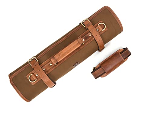 Leather Canvas Knife Roll Storage Bag Expandable 10 Pockets Detachable Shoulder Strap Travel-Friendly Chef Knife Case Roll By Aaron Leather Goods (Cleveland, Canvas Leather)