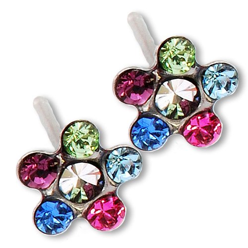 Ear Piercing Earrings Bright Rainbow Daisy Flower Silver Studs System 75 Hypoallergenic