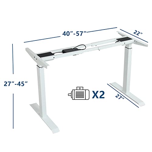 Dual Motor Electric Standing Desk, 63 x 30 Inches Height Adjustable Table with Splice Board, Ergonomic Sit Stand Computer Desk with White Frame/Oak+ White Top