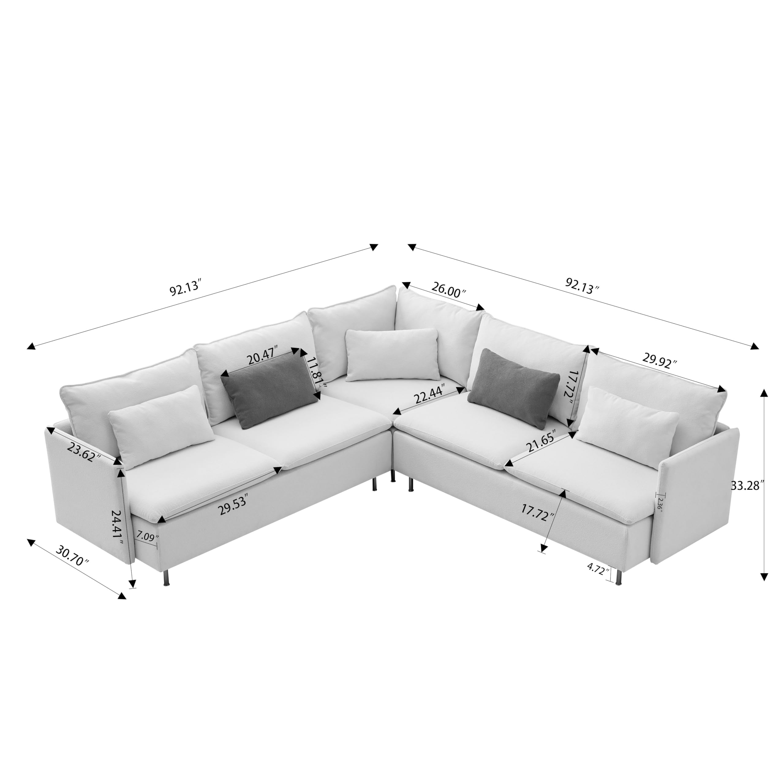 Pamag pieeoo L Shaped Sectional Couch Sofa, 5 Seat Sofas with 5 Waist Pillow, Mid Century Modern Sectional Couches for Living Room, Small Apartments and Office (Beige)