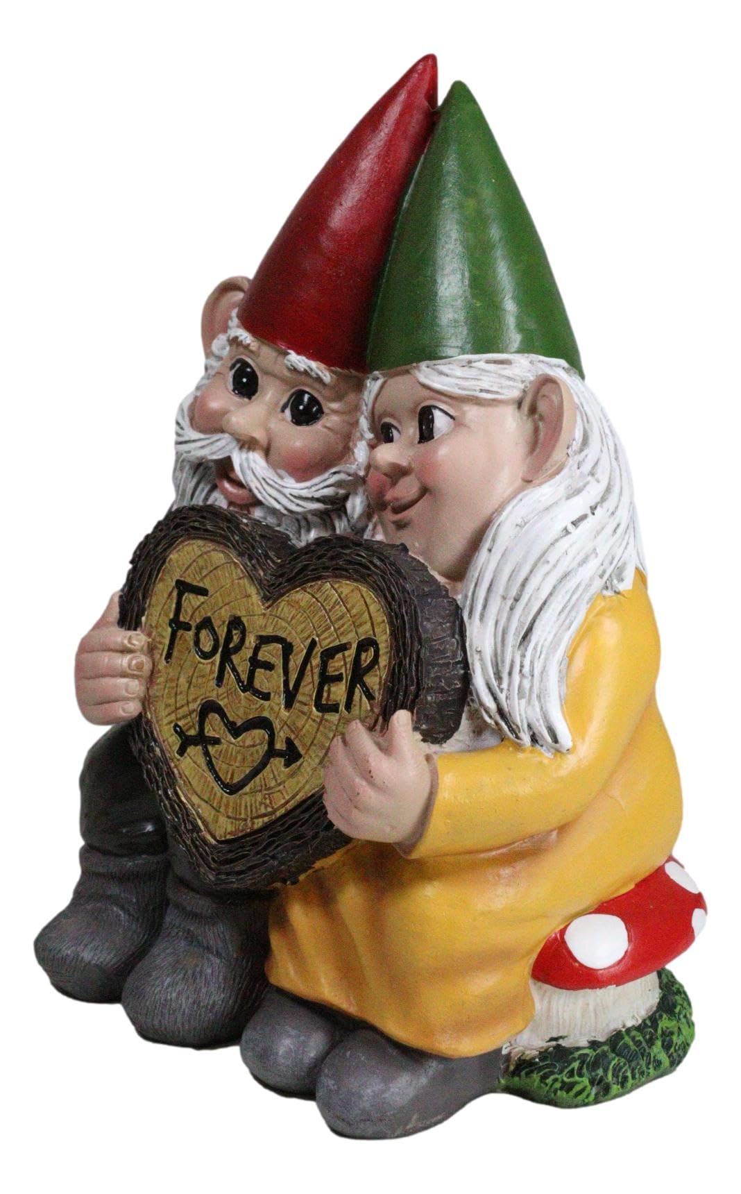 Ebros Whimsical Mr and Mrs Gnome Hobbit Couple Sitting On Toadstool Mushrooms Statue 6.25" Tall 'Forever Love Struck' Gnomes Home Decor Sculpture Figurine