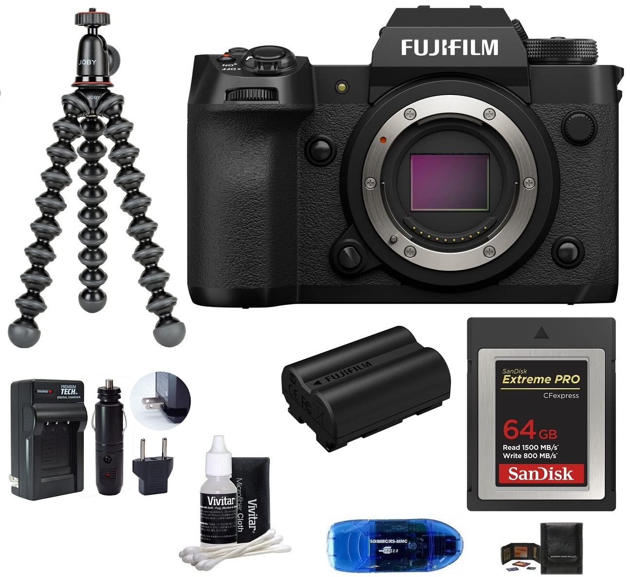 Fujifilm X-H2 Mirrorless Camera Bundle, Includes: SanDisk 64GB Extreme PRO CF Express Memory Card Type B, Spare NP-W235 Battery and More (8 Items)