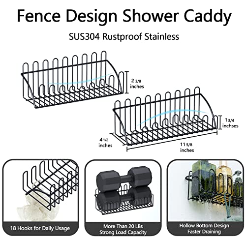 Roseyat Wire Shower Caddy Shower Shelves With 18 Hooks, Shower Shelf for Inside Shower, Stainless Steel Bathroom Shower Organizer, 2 Packs Shower Rack for Inside Shower, Bathroom, Kitchen, Matt Black