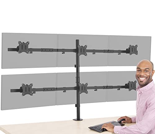 Stand Steady Clamp-On 6 Monitor Mount Desk Stand | Height Adjustable Monitor Stand with Full Articulation VESA Mount | Fits Most LCD/LED Monitors 17-27 Inches | Six Monitor Arm (Black)