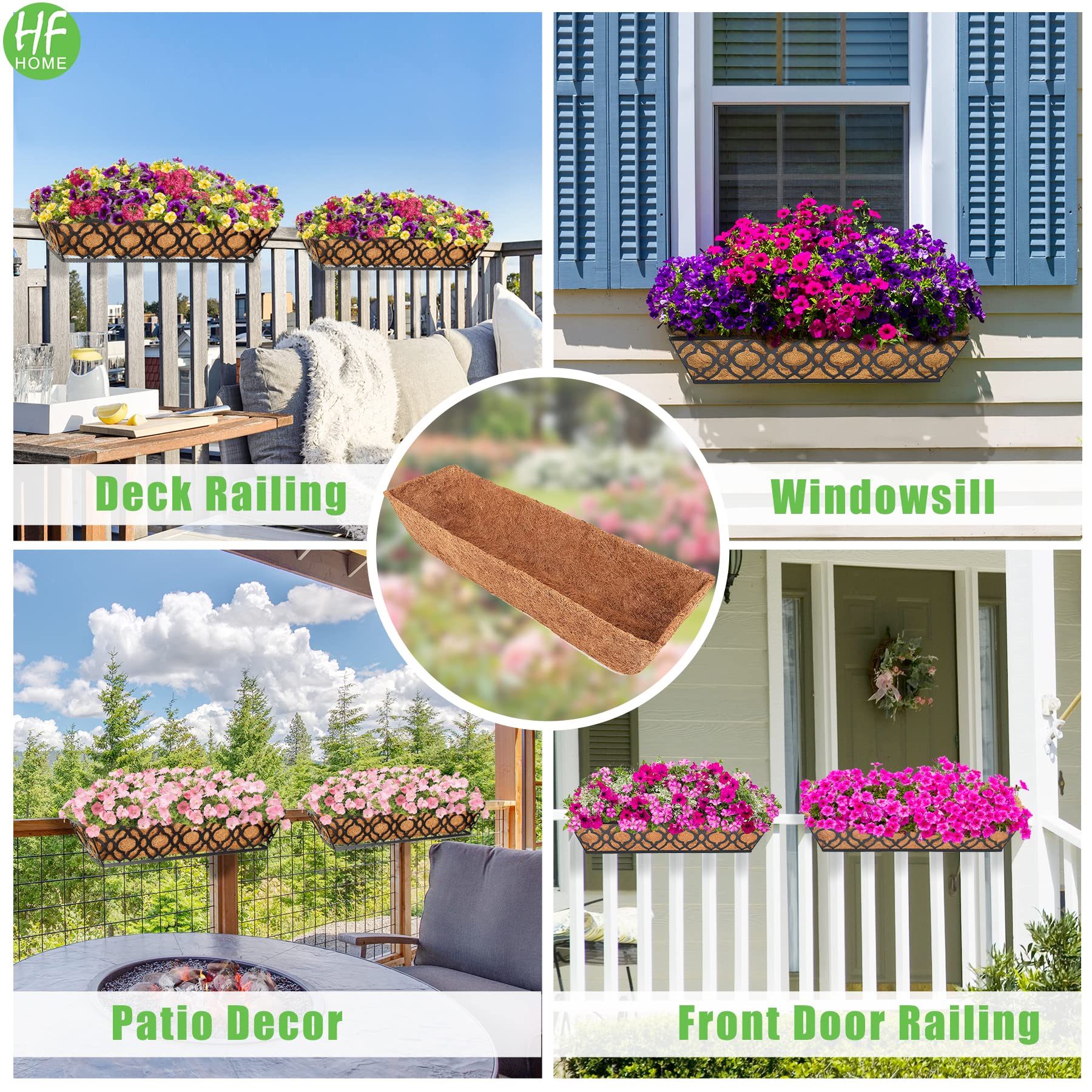 HFHOME 2Pcs 24" Trough Coco Fiber Replacement Liner, Natural 24 in Window Deck Coco Replacement Liner for Window Box