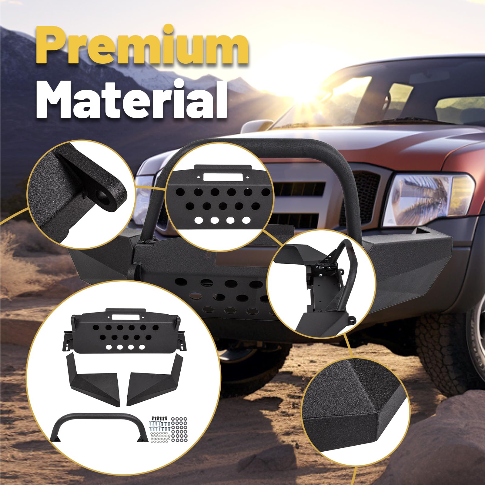 ECOTRIC Front Bumper Compatible with 1998-2011 Ford Ranger W/Winch Plate Bull Bar D-Ring Mounts Bumper Assembly Steel Powder Coated Black