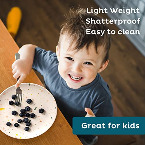 Nook Theory 4-Pack Bamboo Fiber Dinner Plates - Bamboo Plates Reusable, Unbreakable Plates, Food-Grade - Dishwasher Safe Plates - Kids Plates, Toddler Plates for Home - (Duo Plates + Salmon Bag)