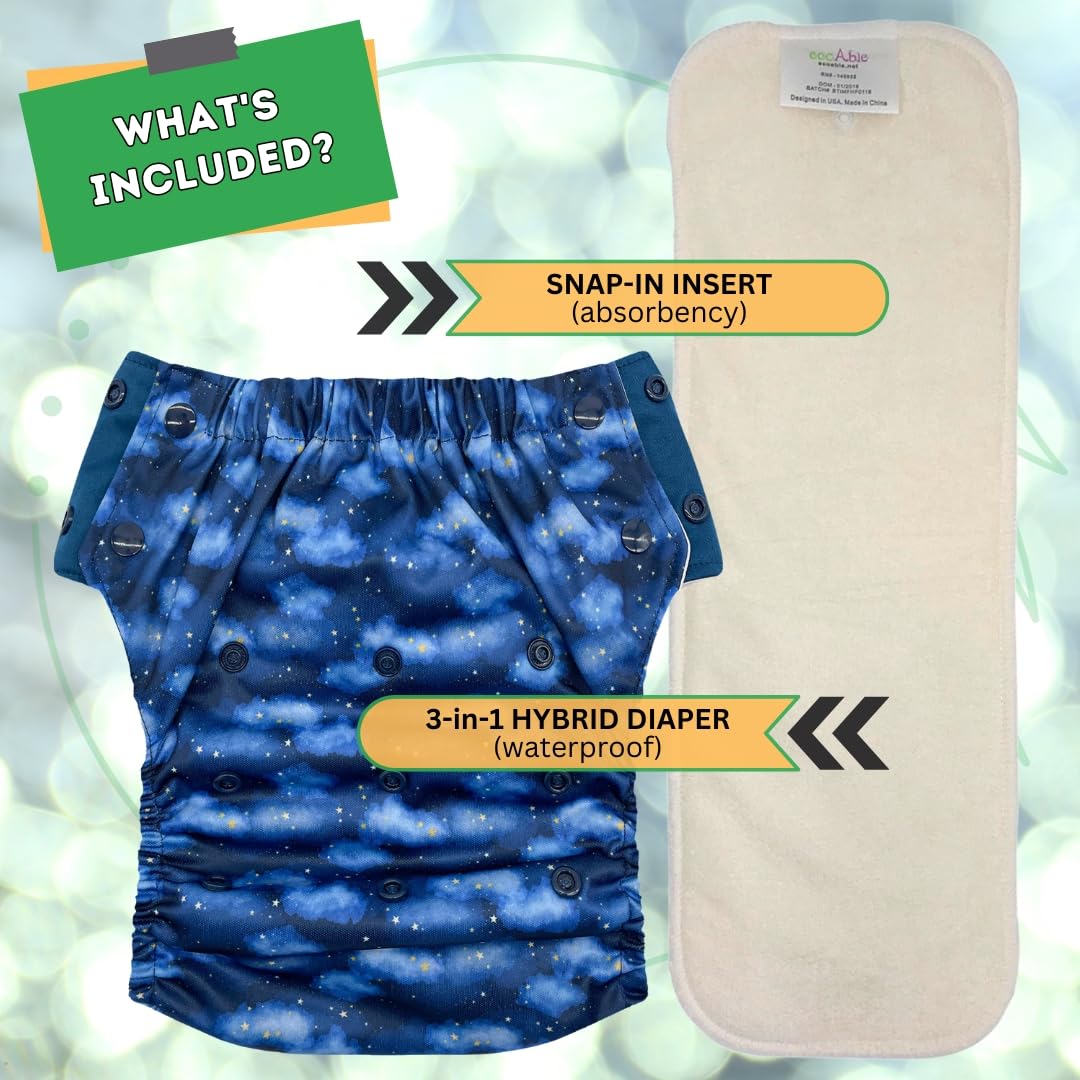 Hybrid Cloth Diaper - Reusable Training Pants, Swim Diaper, Special Needs Briefs, Fits from Baby up to 10 Years (Size 3, Marble)