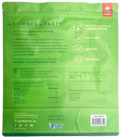 Nutri Bites Freeze Dried Beef Liver Treats for Dogs & Cats, Single Ingredient, No Additives, Perfect for Training, Sensitive Diets, 17.6 oz(Pack of 1)