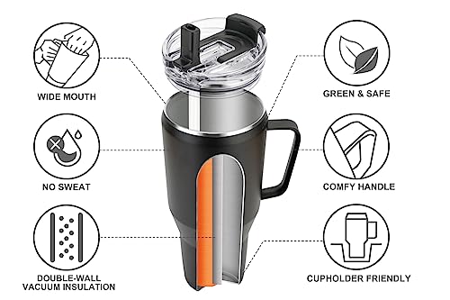 Zenbo 40 oz Tumbler with Handle –Keeps Drinks Cold up to 34 Hours,Leak Proof Lid and Straw -Insulated Tumbler Sweat Proof,Dishwasher Safe
