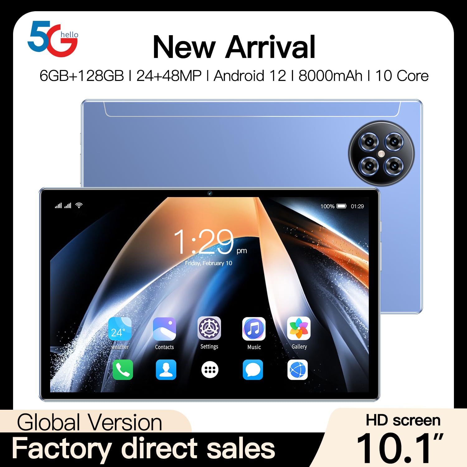 deriny X90 10 inch Android Tablet,1080p Full HD,Long Lasting Battery,Dual Camera,6GB RAM 128GB ROM,Dual SIM,WiFi,GPS,Bluetooth,Fire HD Kids Tablet,Widely Compatible with App(Blue)