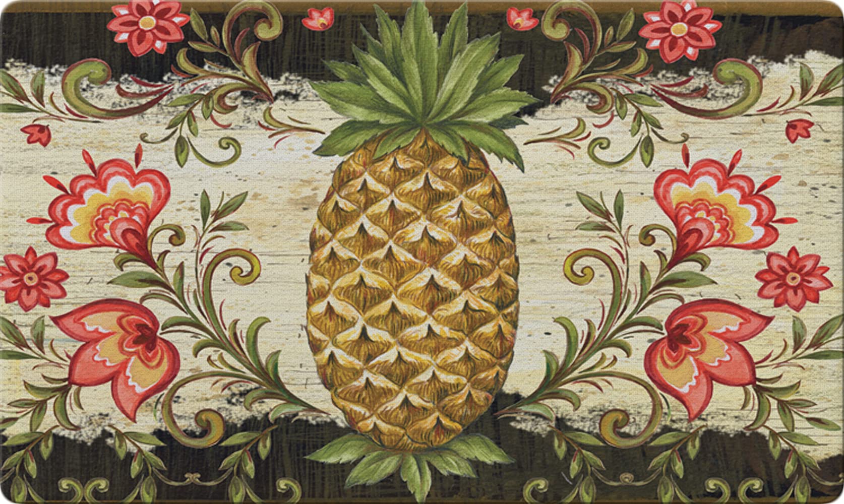 Toland Home Garden 800044 Pineapple & Scrolls Fruit Door Mat 18x30 Inch Flower Outdoor Doormat for Entryway Indoor Entrance