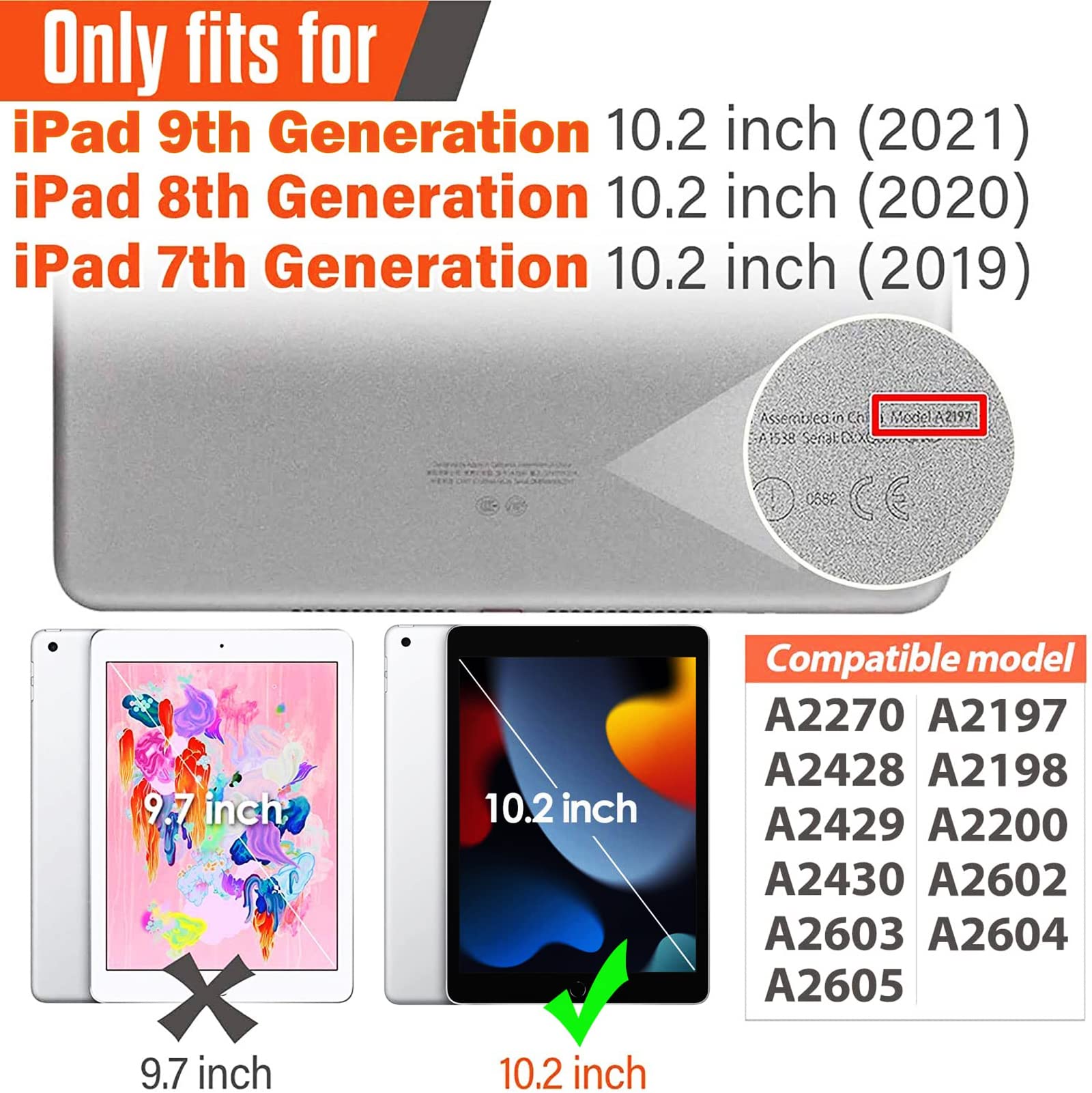 LTROP Case for 9th/8th/7th Generation 2021/2020/2019 with Built-in Screen Protector, Shockproof Convertible Handle Stand Case for iPad 9/8/7 Gen, Blue