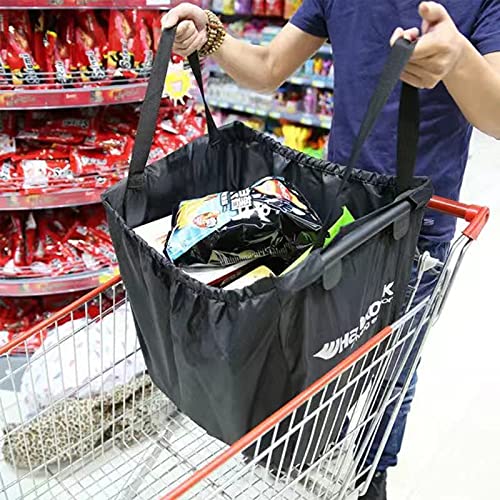 Yi-Yi 2Packs Reusable Foldable Shopping Cart Grab Bags and Grocery Organizer Designed for Trolley Carts by Modern Day Living (Black)