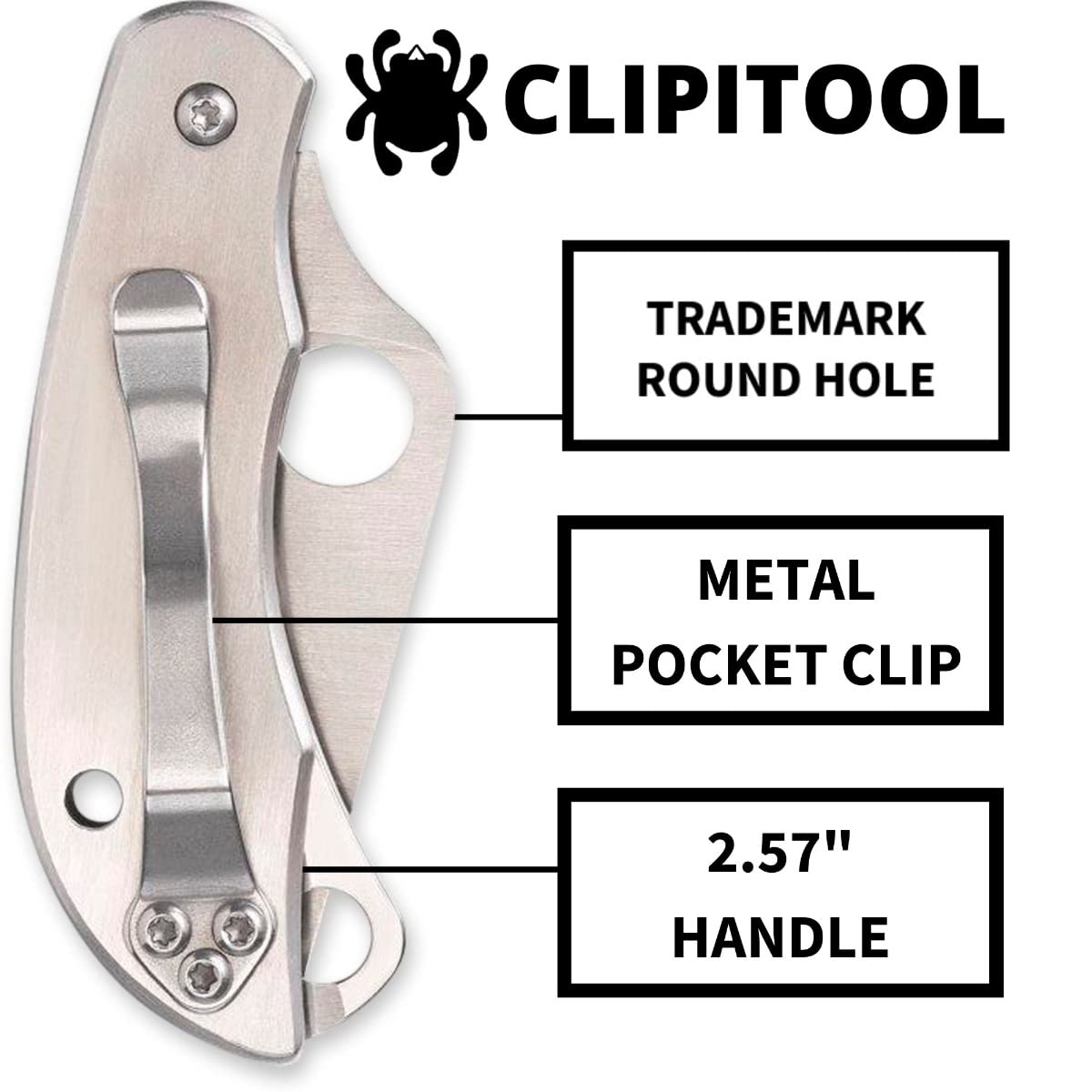 Spyderco ClipiTool Multi-Functional Stainless Steel Utility Pocket Knife with 2" Steel Blade and Screwdriver/Bottle Opener - PlainEdge - C175P