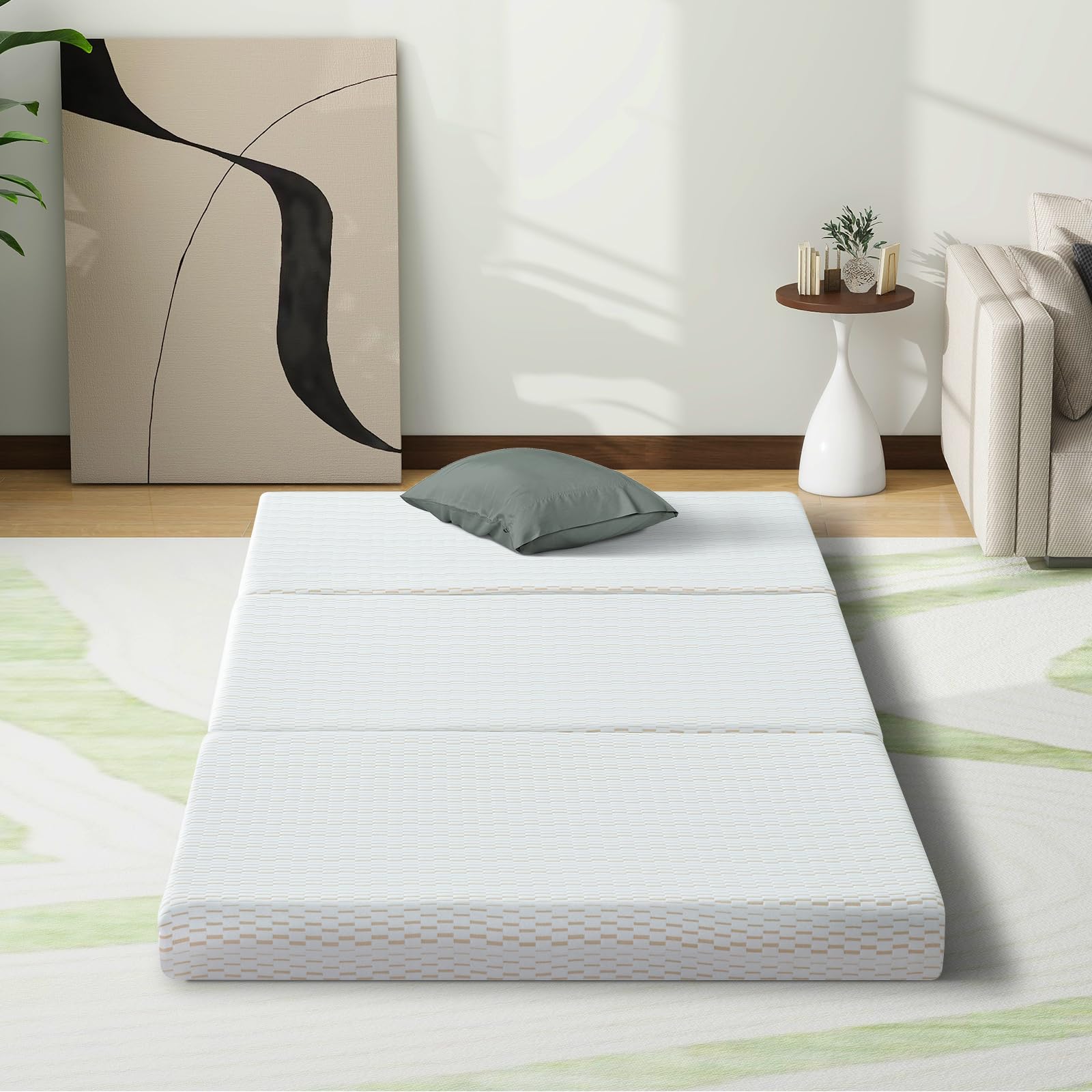 MUUEGM 3 Inch Foldable Mattress Trifold Mattress Folding Bed,Memory Foam Floor Sleeping Mattress,Portable Trifold Toddler Bed Mattress XL Twin Silver Golden