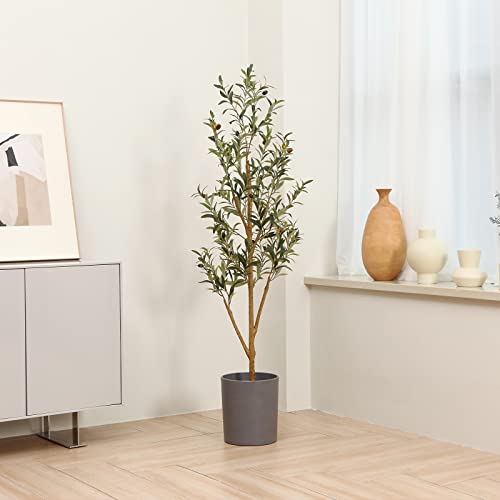 Kazeila Artificial Olive Tree Realistic Fake Silk Tree 5 Feet Tall Faux Plant for Home Decor Indoor
