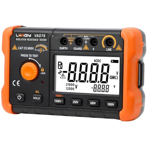 LEAGY VAD78 Digital Insulation Resistance Tester - Accurate Megohm Meter for DC/AC Voltage Testing (20-1500V, 20-750V) and Resistance Measurement (0-5000 Megohms)
