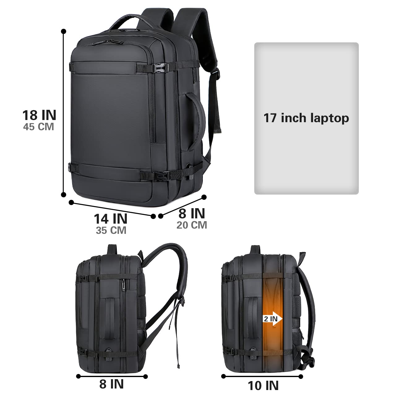 KSIBNW Weekender Carry on Backpack with USB Port,40L Expandable Travel Backpacks, Flight Approved Carry on Bags for Airplanes,Water Resistant Durable 17-inch Laptop Backpacks