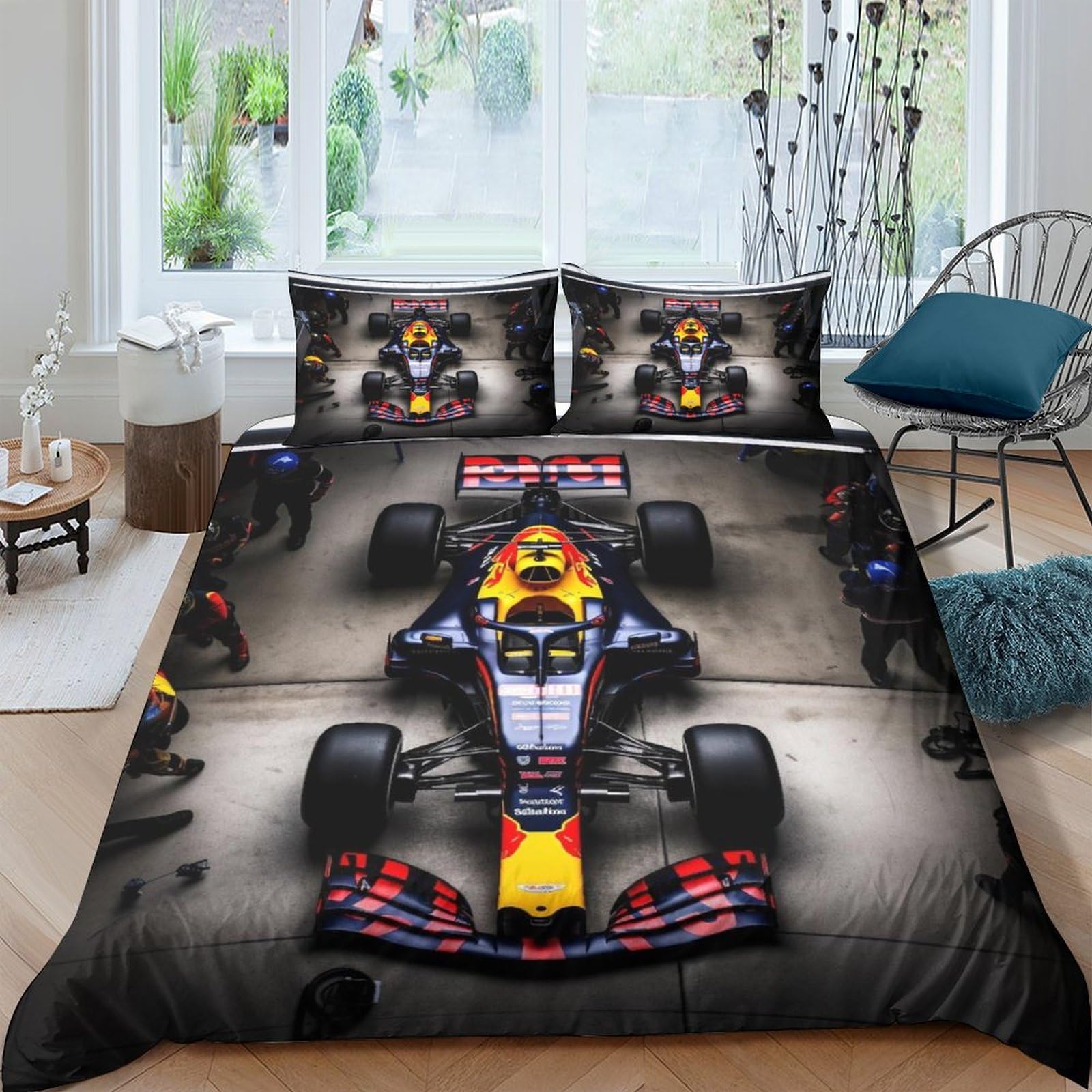 NOLLAM Formula-Racing Racing Lovingly Bedding Set Hidden Zipper Contests Duvet Cover Set with Pillowcases Quilt Cover Set Soft Microfiber Comforter Cover Various Sizes for Kids Adults Full(203x228cm)