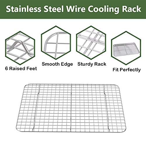 ROTTAY Baking Sheet with Rack Set (2 Pans + 2 Racks), Stainless Steel Cookie Sheet with Cooling Rack, Nonstick Baking Pan, Warp Resistant & Heavy Duty & Rust Free, Size 16 x 12 x 1 Inches