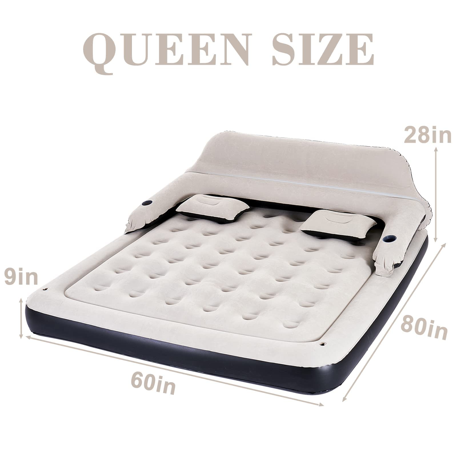 DIMAR GARDEN Queen Size Air Mattress Blow Up Bed with Inflatable Headboard and Pillows