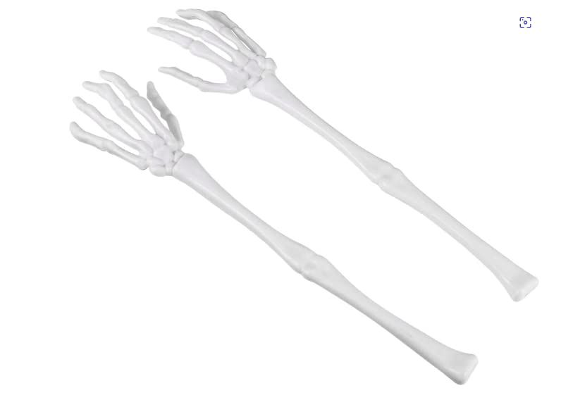 Halloween Fall Gothic Plastic White Skeleton Arm Hand Tongs (2) for Party Favors Classroom Office Home Kitchen Salad Servers
