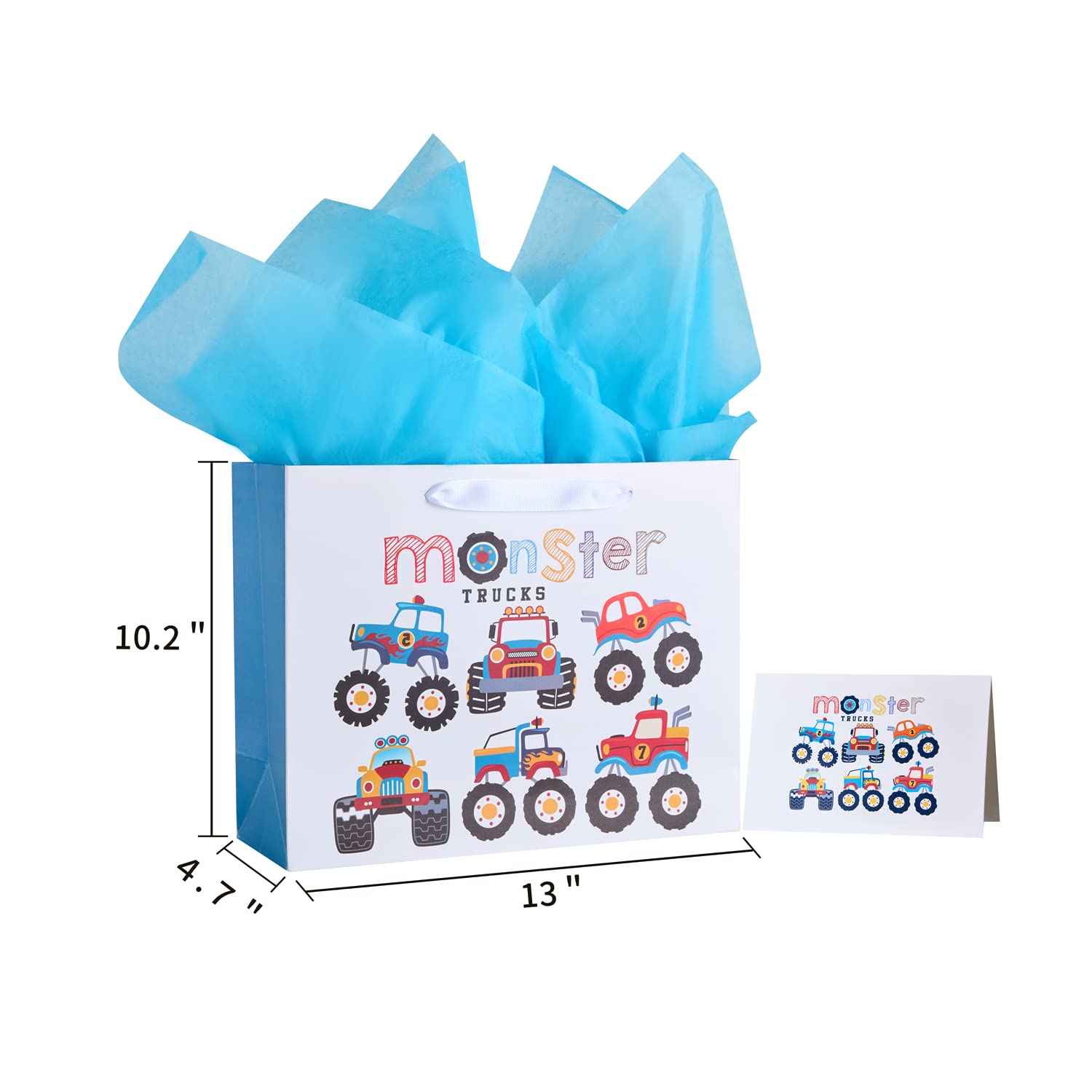 SUNCOLOR 13" Large Gift Bag with Tissue Paper for Boys (Monster Truck)