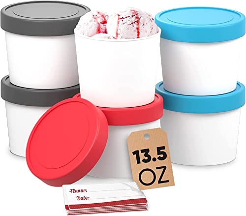 StarPack Ice Cream Containers for Homemade Ice Cream (6 Pcs) - Reusable Ice Cream Containers With Lids - No Leak & Frost Ice Cream Storage Containers For Freezer - 13.5oz per Ice Cream Container
